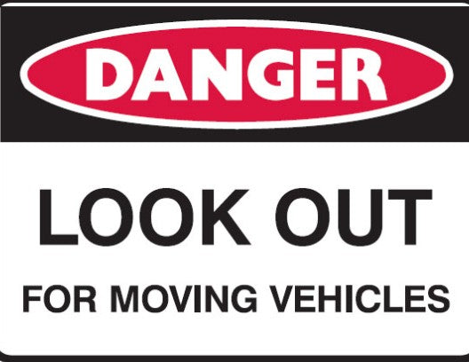 DANGER MOVING VEHICLES SIGN - POLY - 300 X 450MM - WHITE/RED/BLACK ...